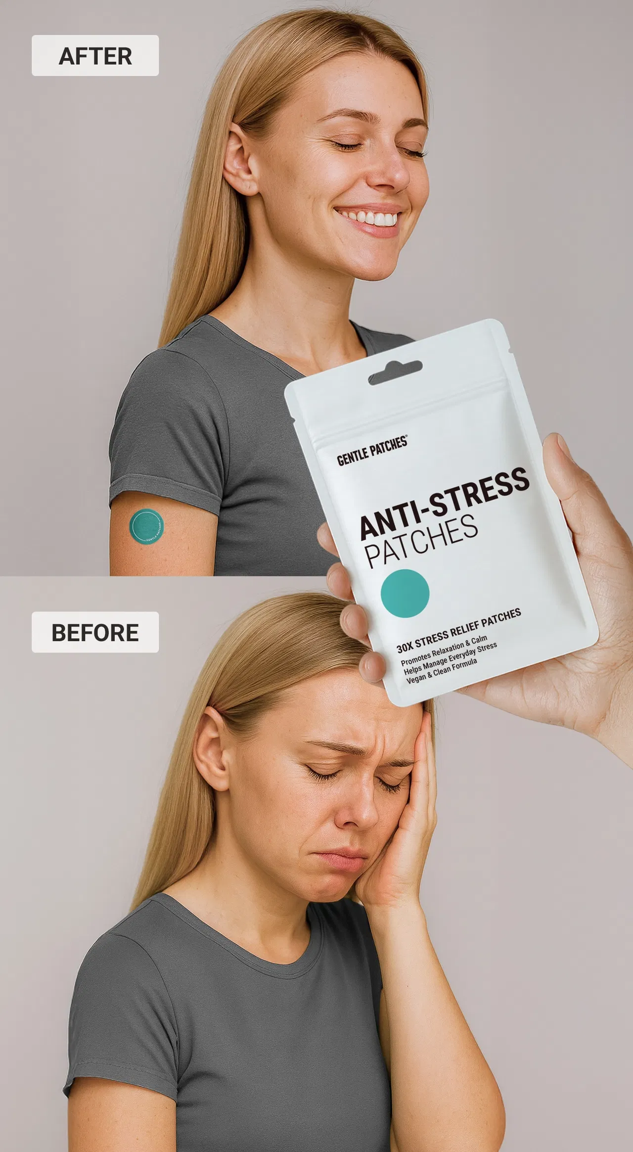 Anti-Stress Patches Landing Page – Gentle Patches