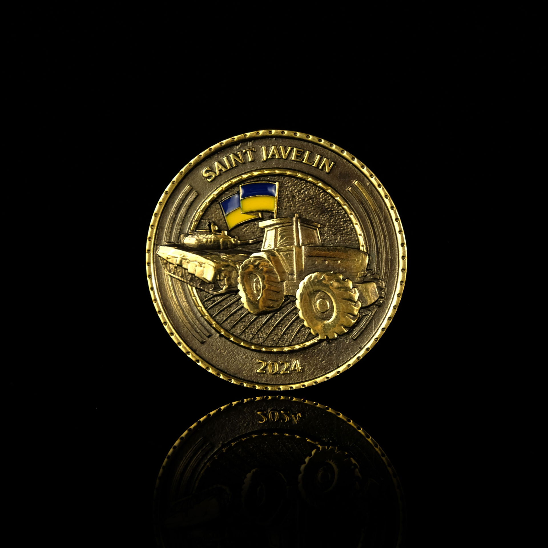 Saint Javelin Challenge Coin – YELLOW (Recycled Artillery Shells)