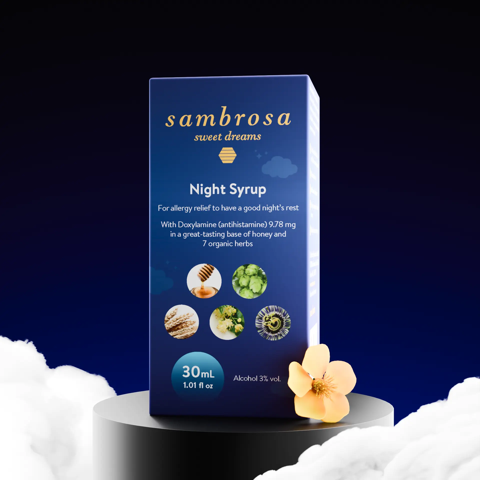 Sambrosa Night Syrup → Nighttime allergy relief for a good night rest