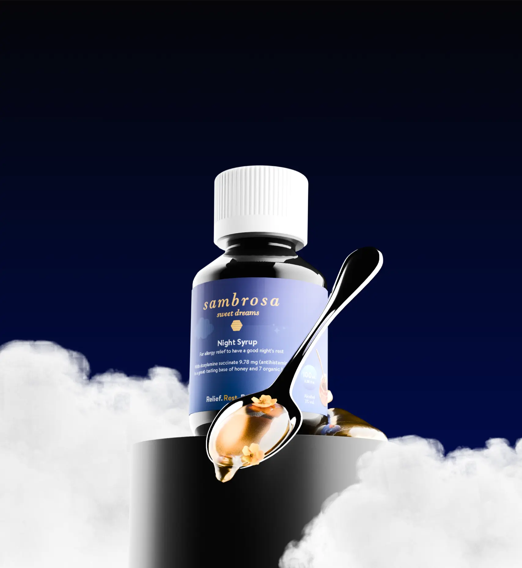 Sambrosa Night Syrup → Nighttime allergy relief for a good night rest