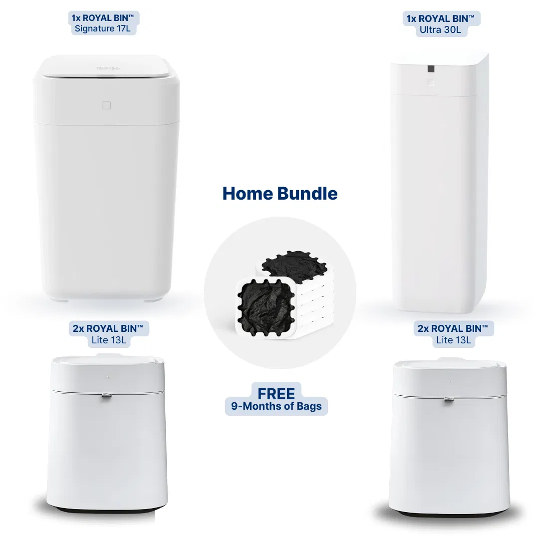 Royal Bin™ GLACIER 17L Smart Trash Can – White Touchscreen Self-Sealing ...