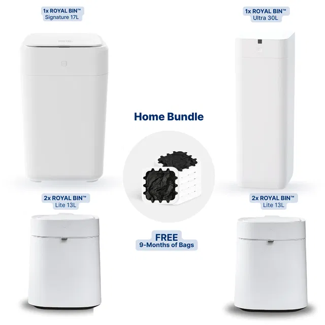 Royal Bin™ GLACIER 17L Smart Trash Can – White Touchscreen Self-Sealing ...